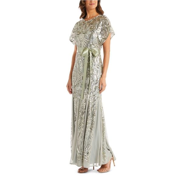 R&M Richards | Dresses | Rm Richards Womens Sequin Gown Dress Green Dm ...